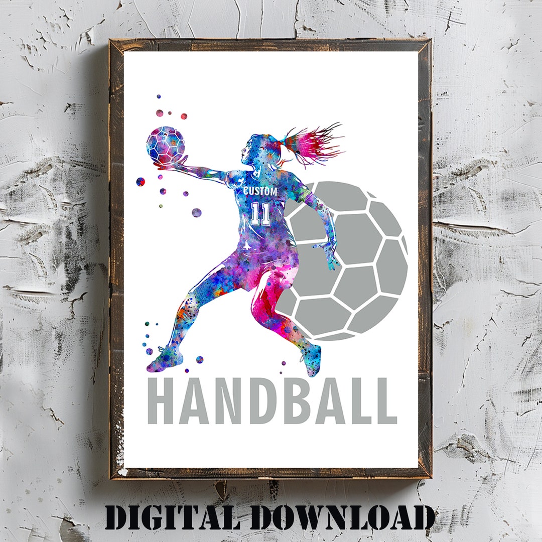 Handball Player Girl With Ball Personalized Art Custom Name and Number ...