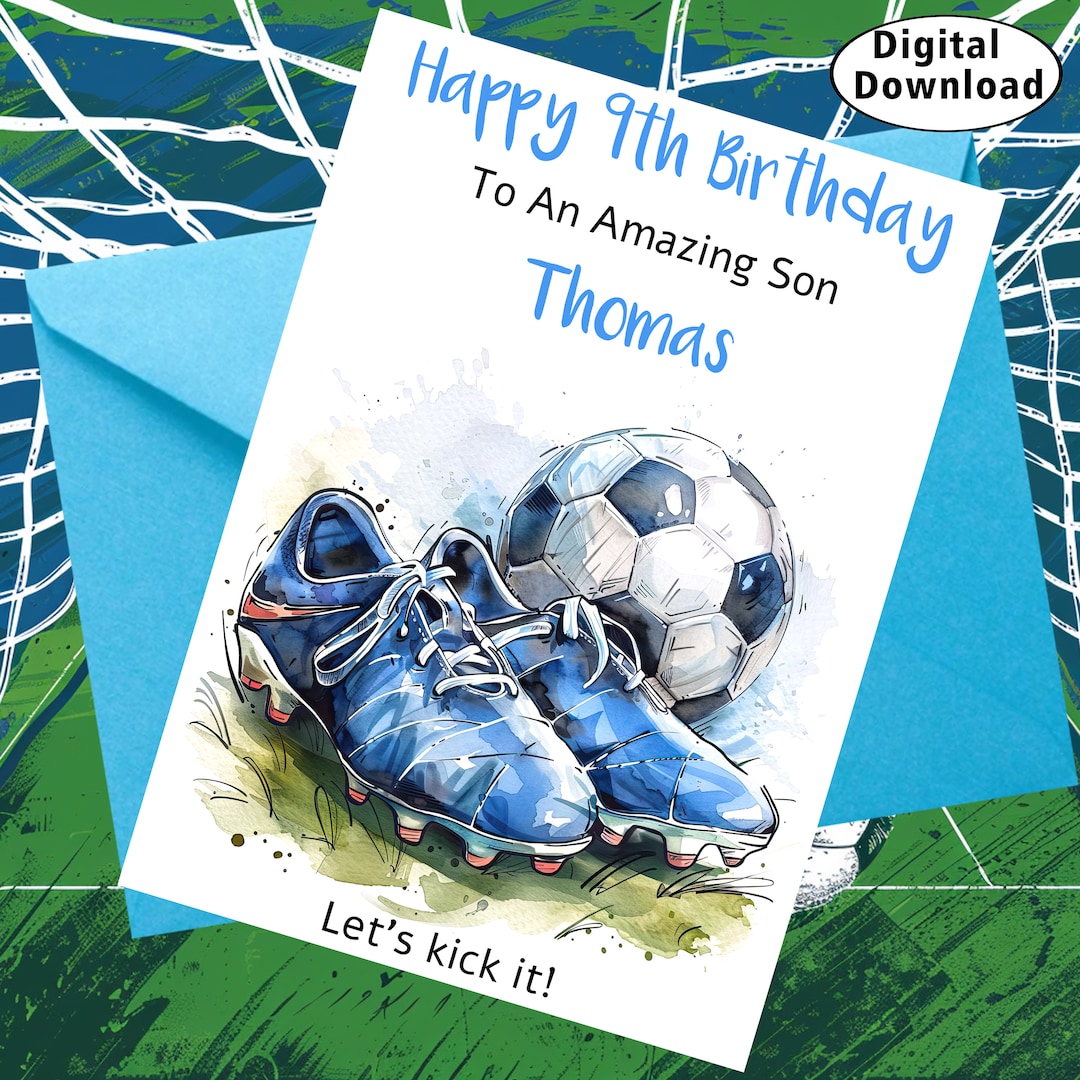 Soccer Birthday Card Personalized Card Watercolor Son Grandson Daughter ...
