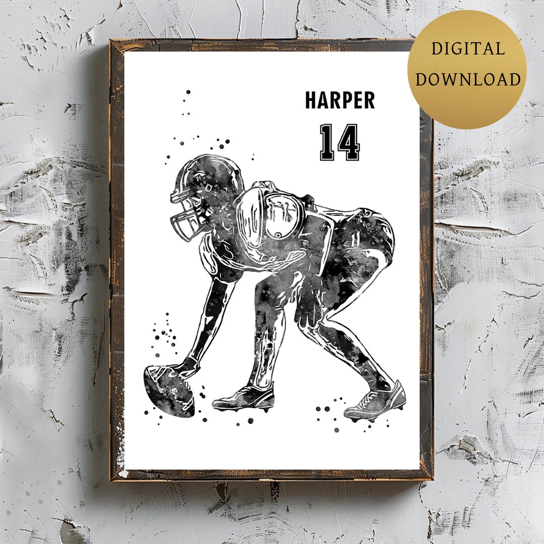 American Football Player Girl Watercolor Digital Download Personalized ...