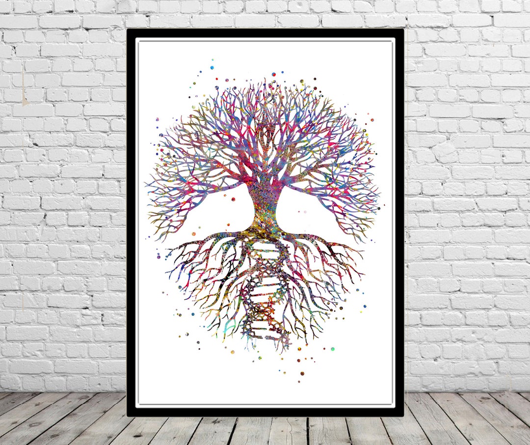 Tree of Life With the Roots of DNA Watercolor Tree of Life DNA Molecule ...