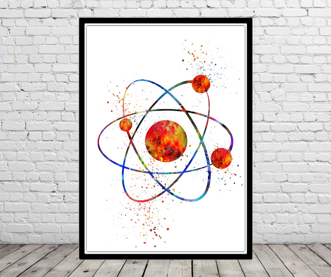 Atom Watercolor Print Atom Symbol Wall Art Unique Birthday - Etsy Hong Kong
