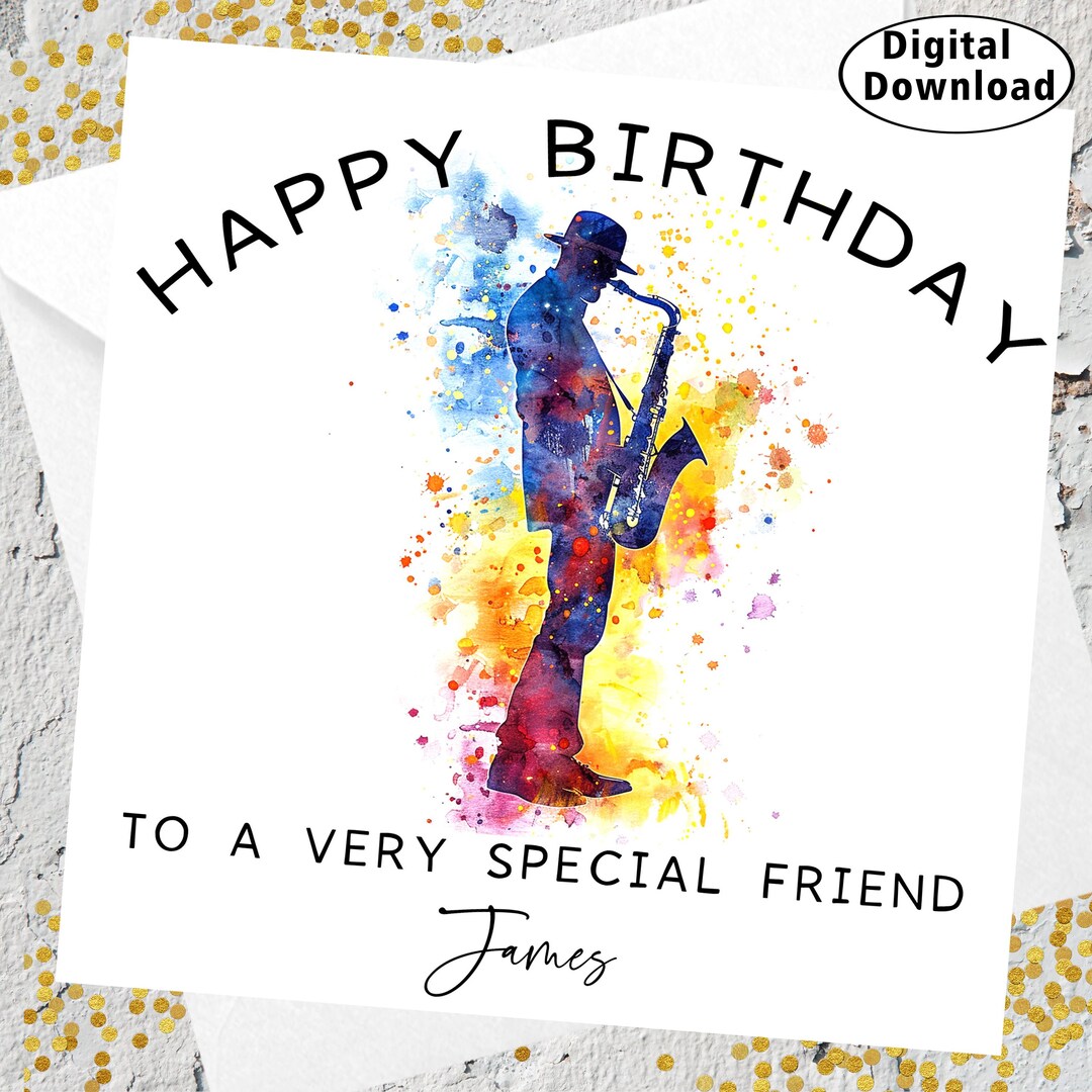 Saxophone Birthday Card Music Personalized Unique Birthday Card Digital ...
