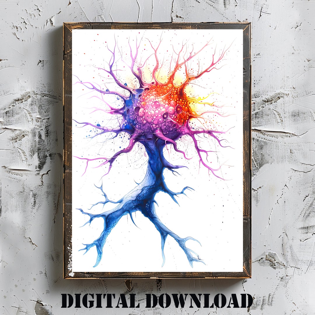 Neuron Cells Watercolor Print Medical Art Nerve Impulse Neurology Art ...