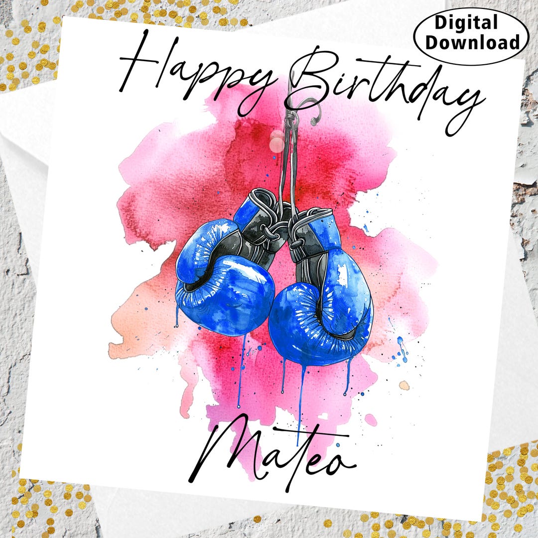 Personalised Boxing Gloves Birthday Card Watercolor for Daughter ...