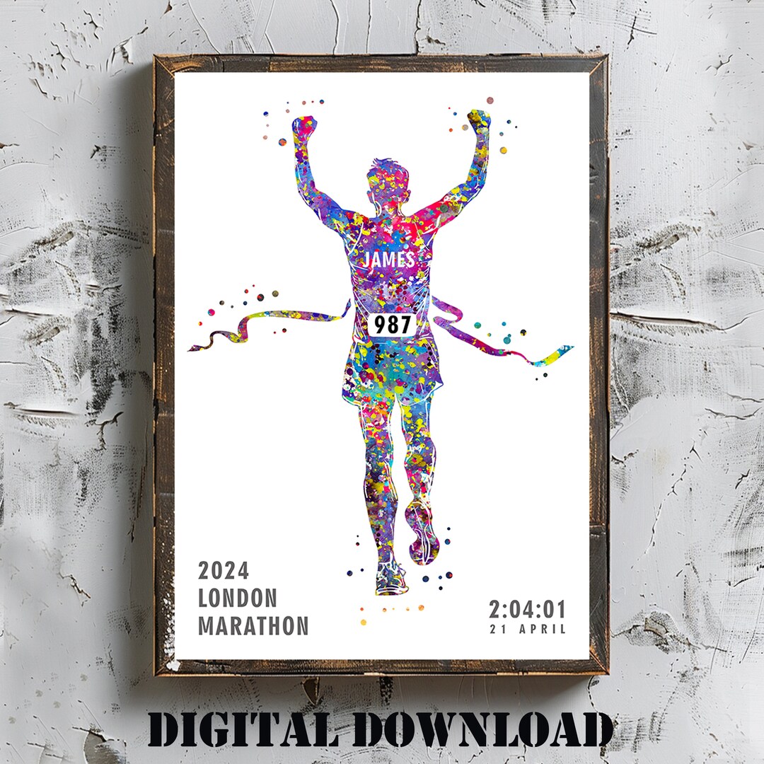 Marathon Runner Male on Finish Line Sport Marathon Winner Personalized ...