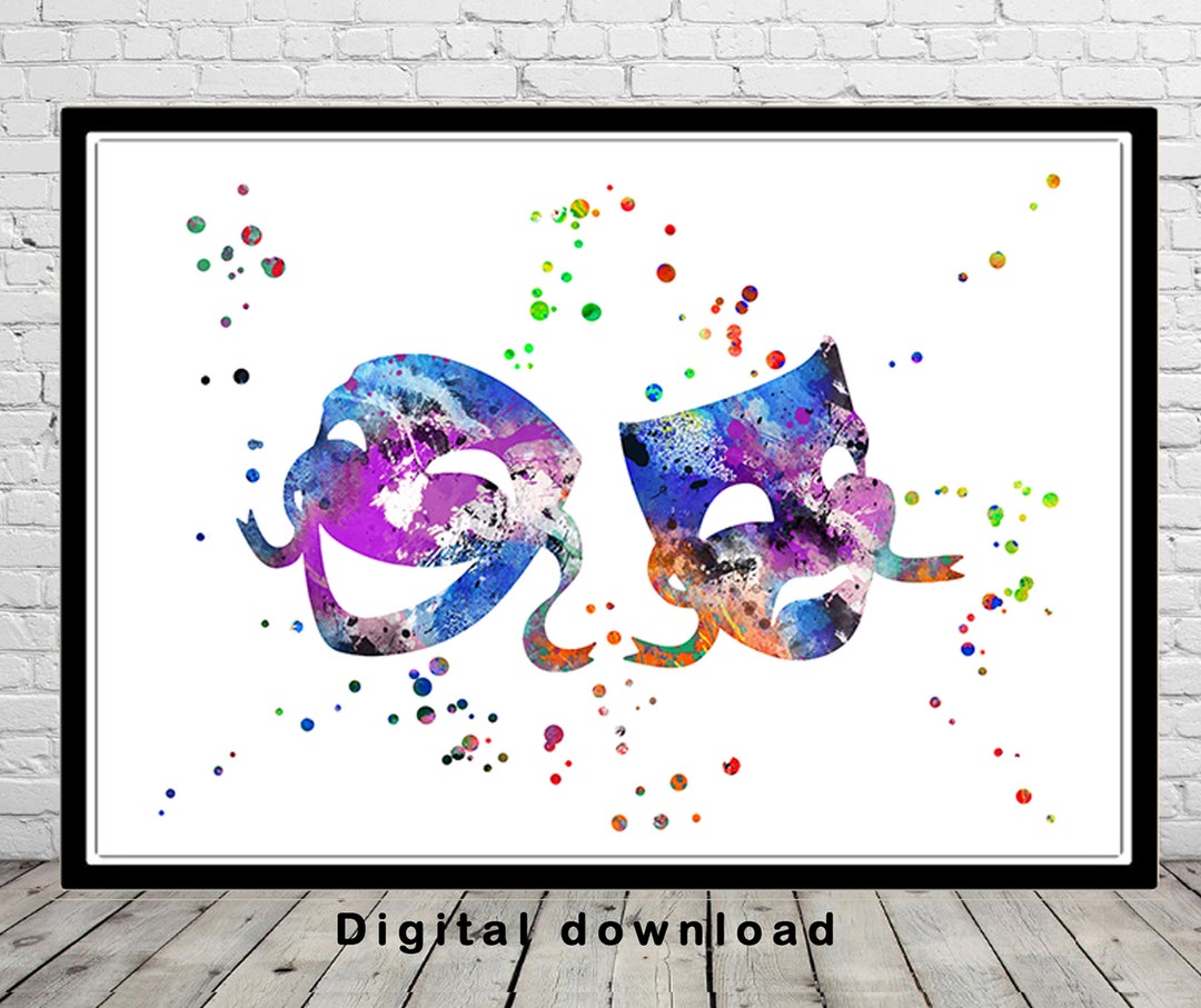 Theater Masks Watercolor Print Digital Download Personalized Gifts ...