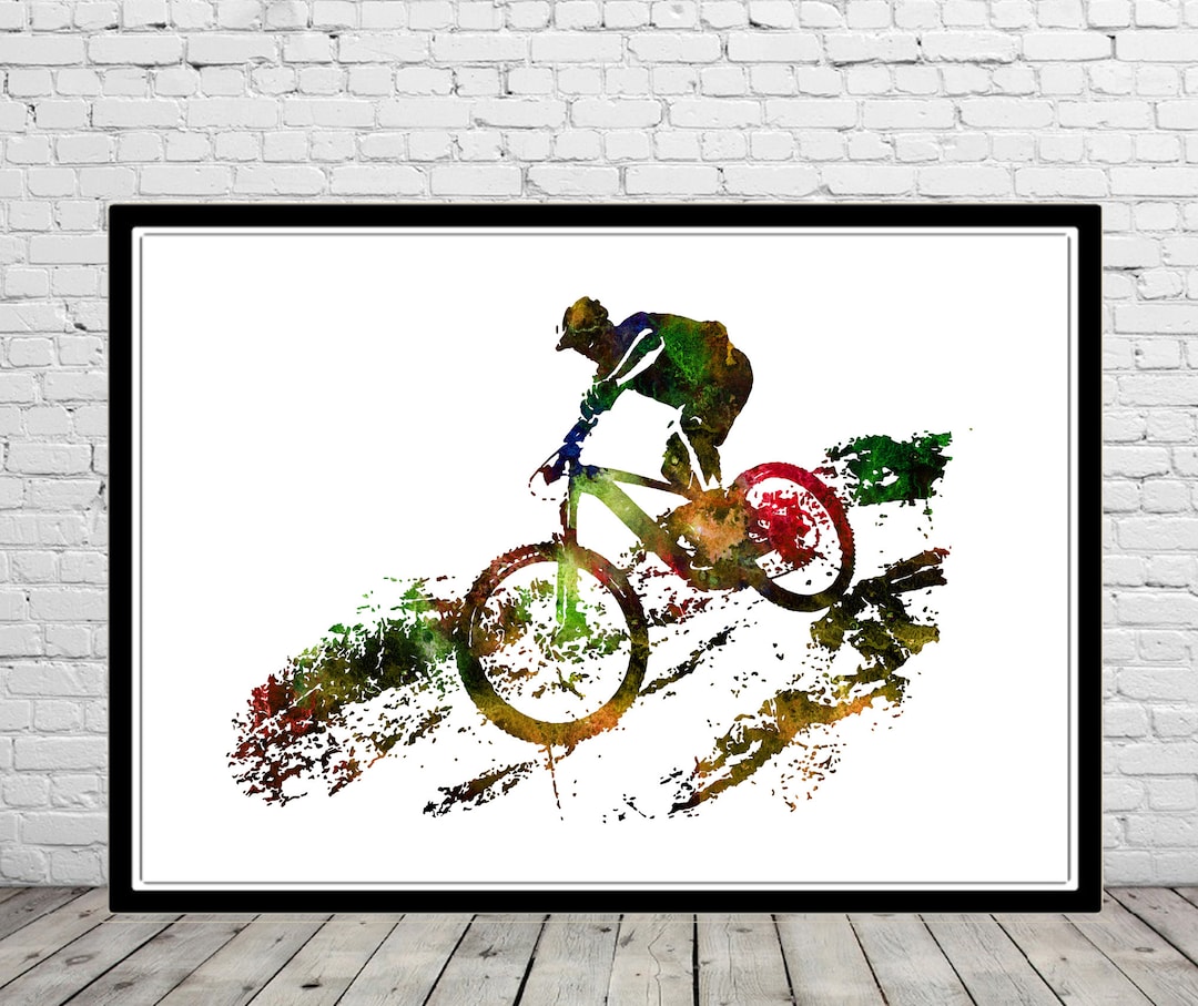 Mountain Biking Watercolor Print Wall Art Bike Sport Poster Mountain ...