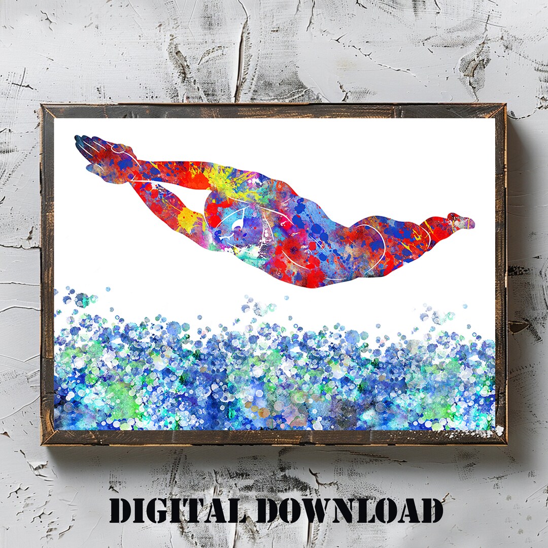 Swimmer Art Digital Download Watercolor Print Swimming Lover Gift ...
