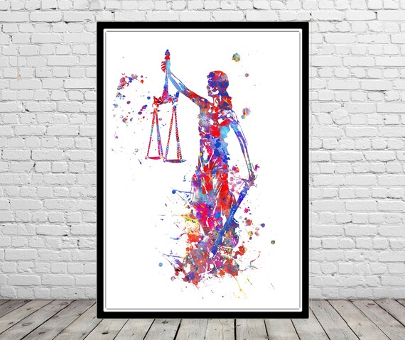 Justitia Aquarell Justitia Justitia Druck Dame | Etsy