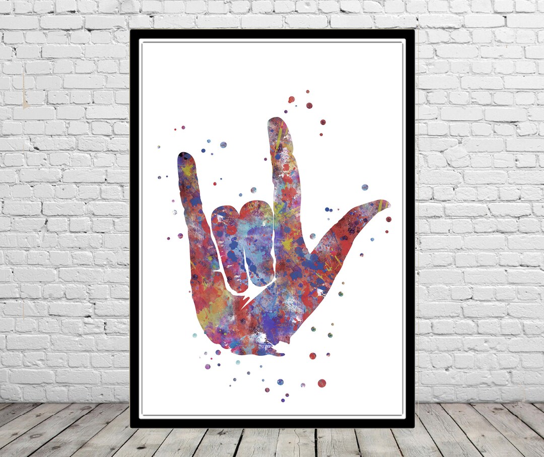 Symbol Love Watercolor Print ASL Sign Language Love Hand Love Sign Love ...