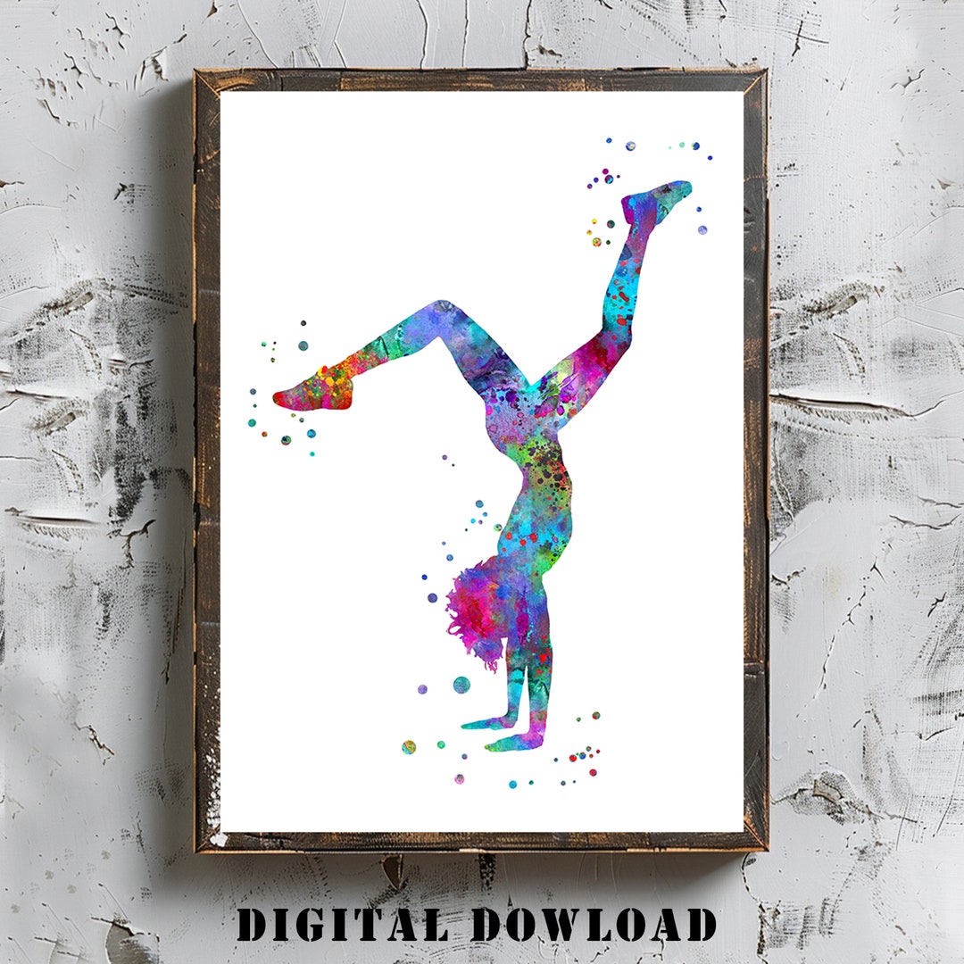 Handstand Girl Watercolor Art Digital Download Sport Female in Sports ...