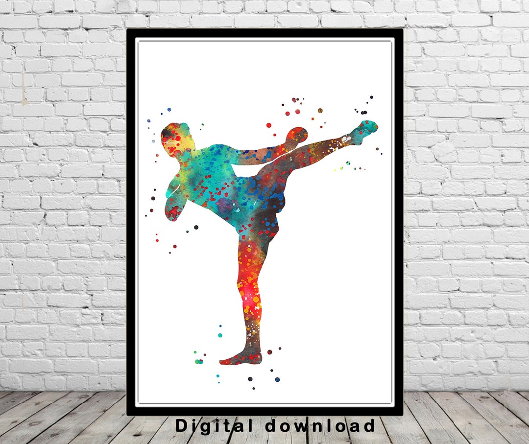 Male Muay Thai Boxing Watercolor Digital Download Sport Personalized ...