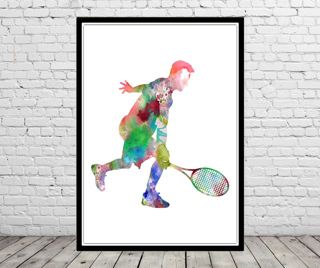 Male Tennis Player Watercolor Print Man Tennis Player Wall Art Tennis ...