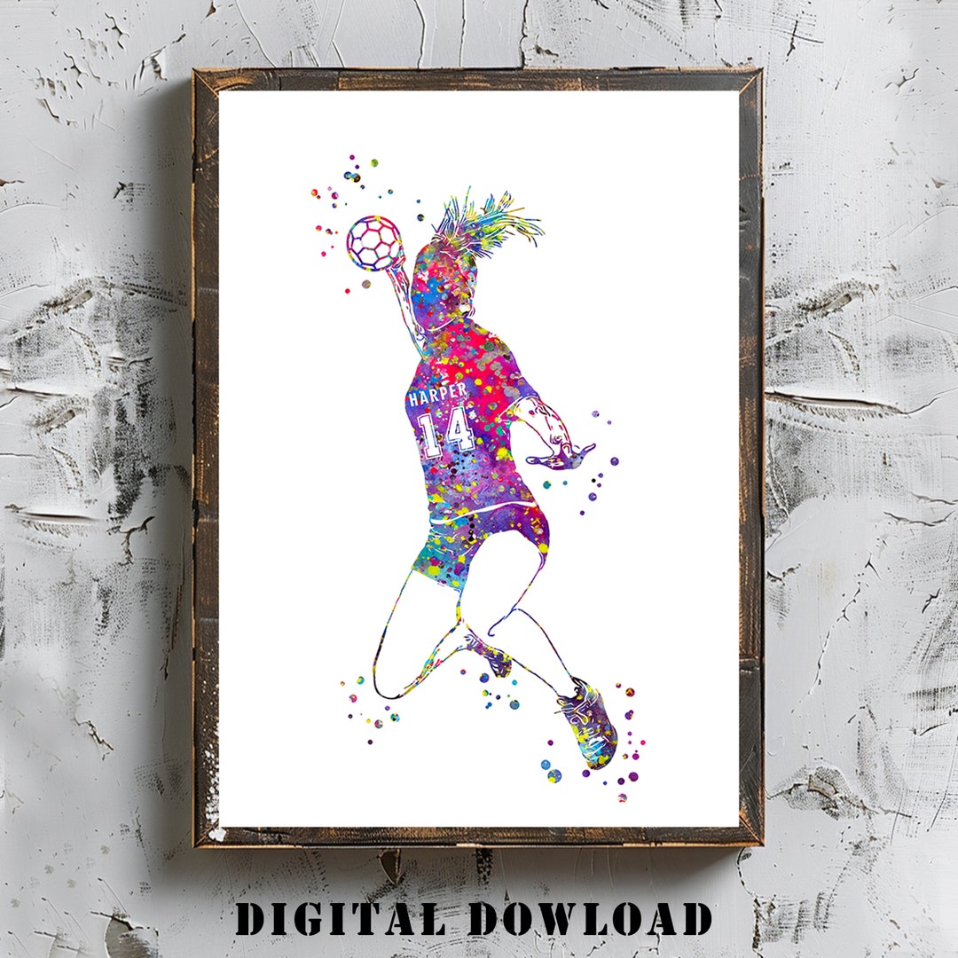 Handball Player Girl With Ball Personalized Art Custom Name and Number ...