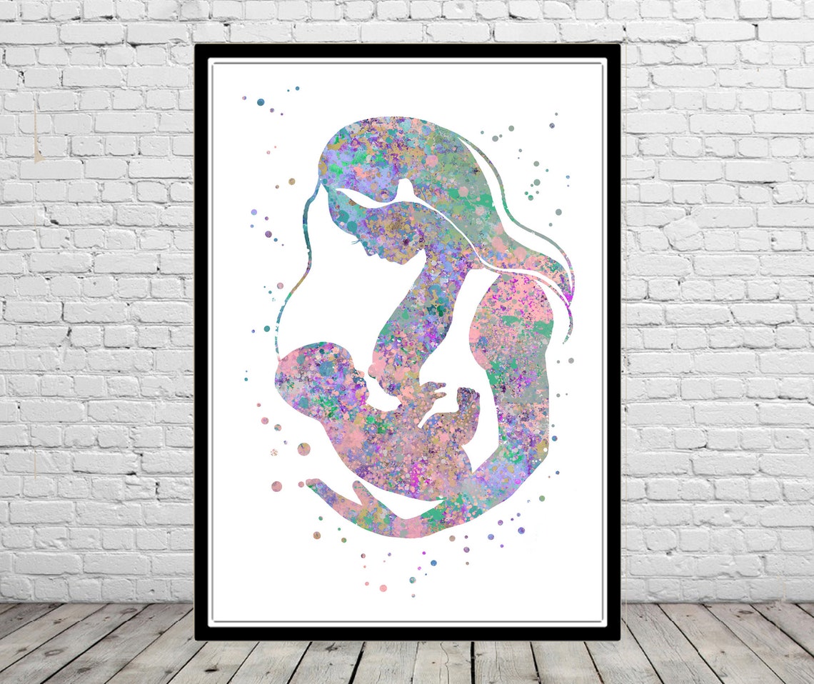 Breastfeeding Mother Watercolor Print New Mom Baby and Mother - Etsy
