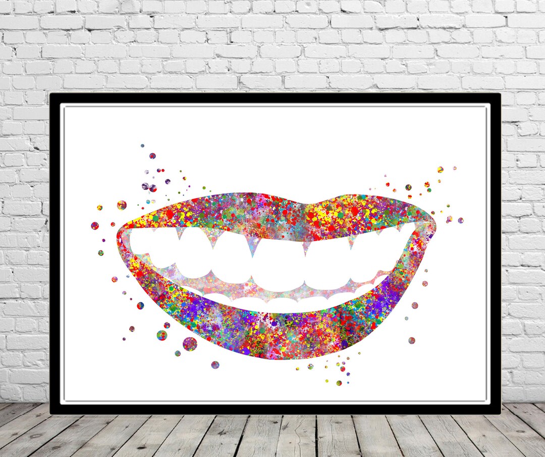 Mouth Watercolor Print Smiling Mouth Medical Art Dentist Art Tooth ...