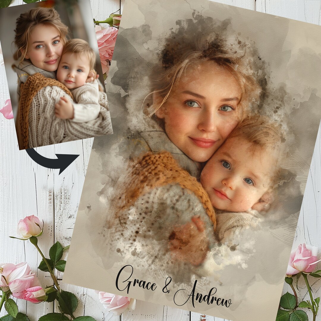 Personalized Family Portrait Mothers Day Painting From Photo Watercolor ...
