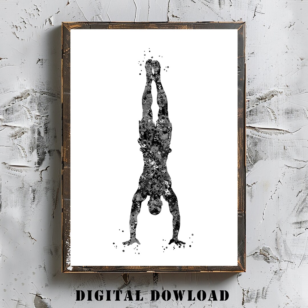 Handstand Watercolor Print Male Handstand Wall Art Sport Poster Hand ...