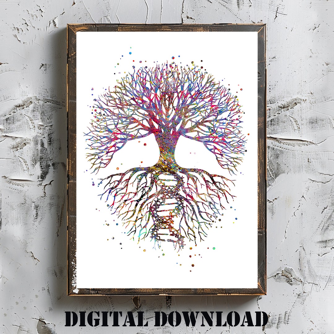Tree of Life With the Roots of DNA Watercolor Print Medical Art DNA ...