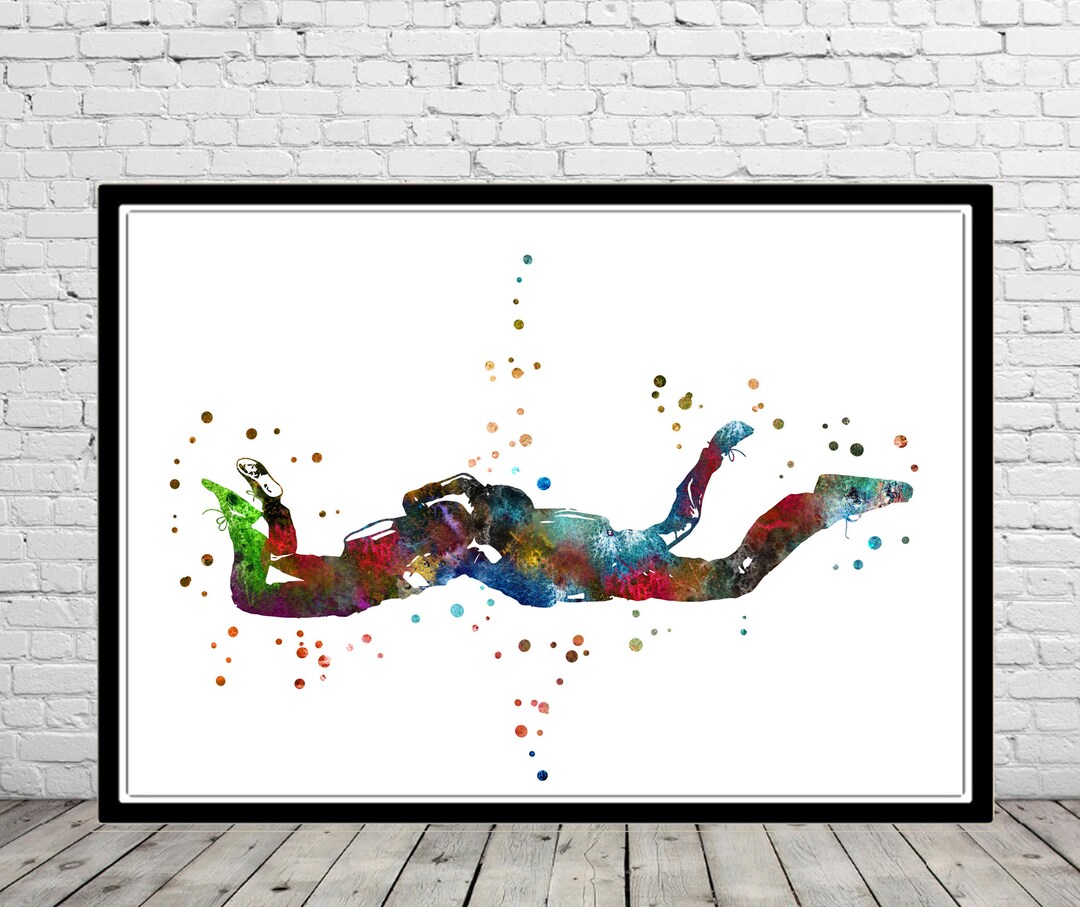 Couple Skydiving Couple Watercolor Print Skydiver Couple Kissing Couple ...