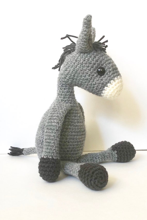Crochet Cuddly Donkey Stuffed Toy Grey Amigurumi Toys Toys & Games ...