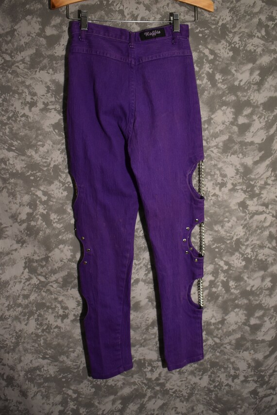 1980's Purple High Waisted Jeans w/ Cutouts & Chains … - Gem