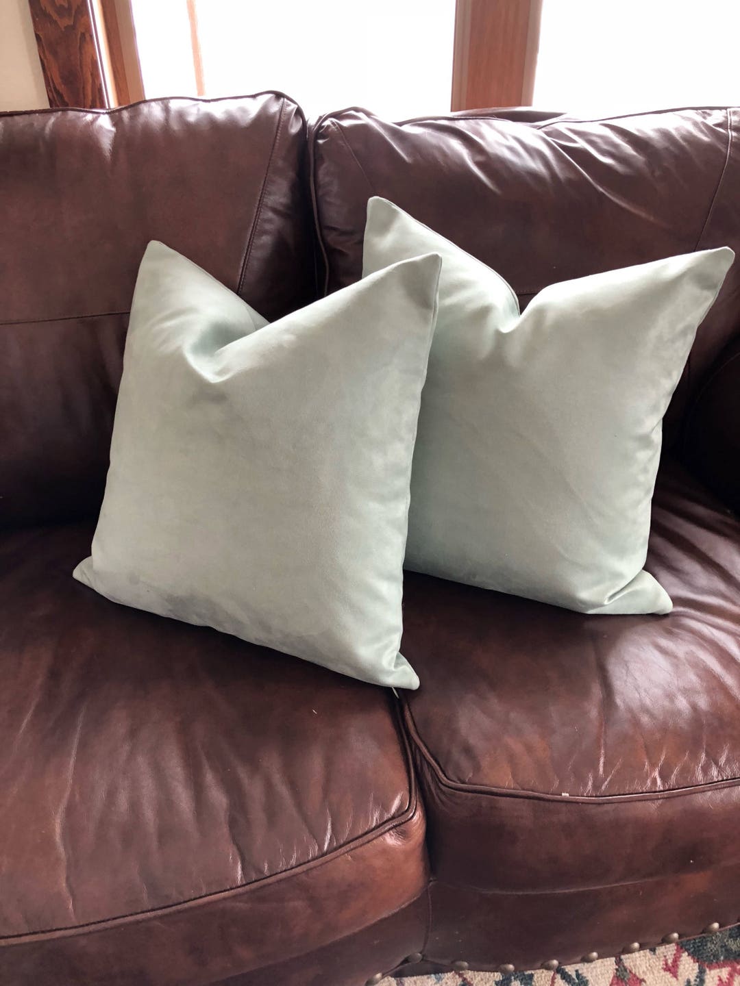 READY TO SHIP 20 X20 Light Aqua Faux Suede Pillow Cover Accent Pillow ...