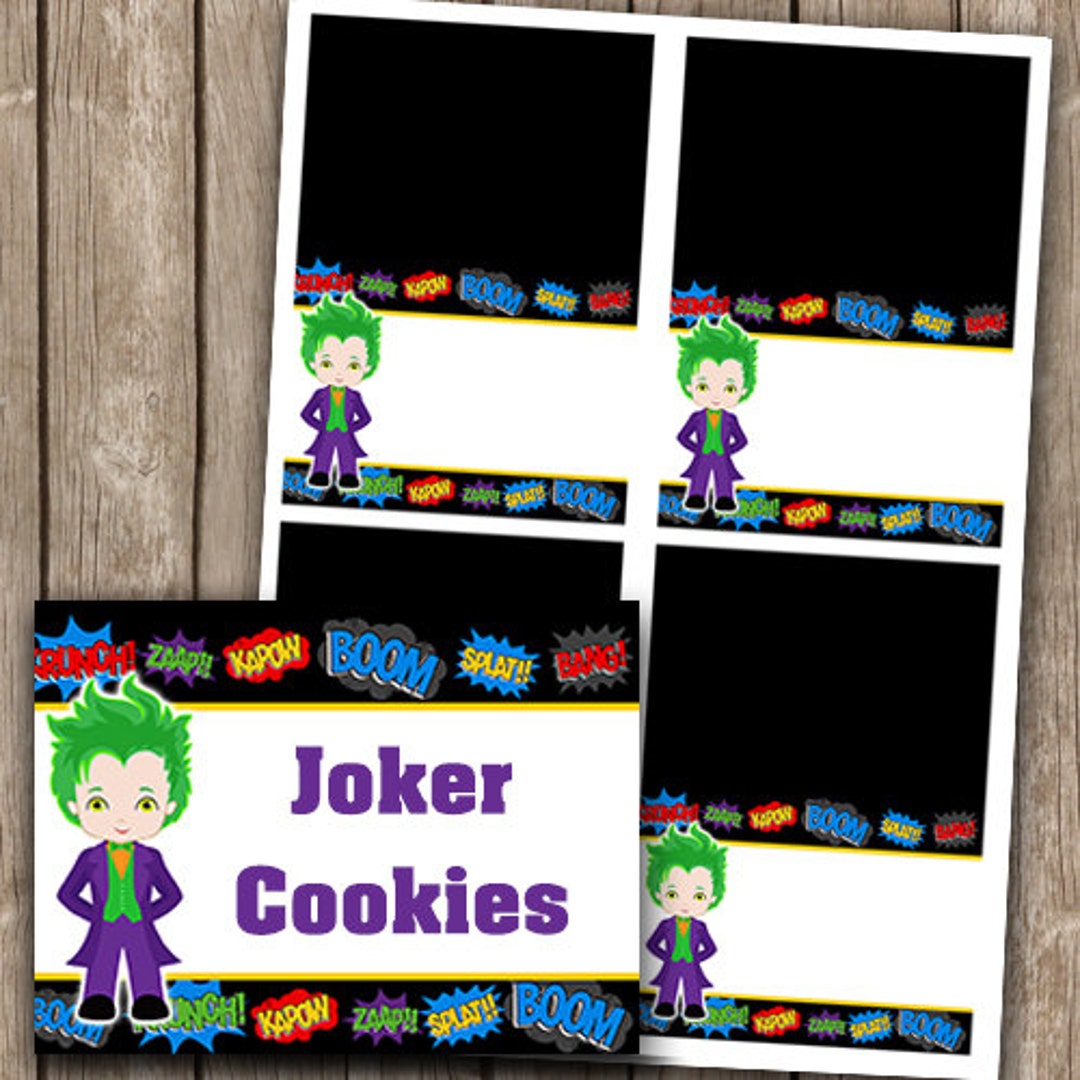 Joker Villian Superhero Food Tent Place Cards INSTANT DOWNLOAD Editable ...