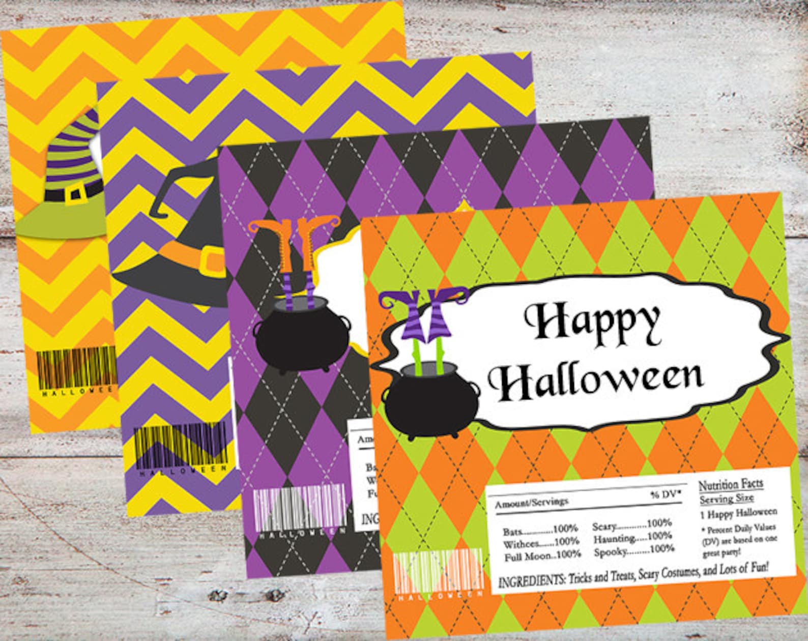 Halloween Candy Wrappers, Halloween Witch Candy Bar Wrappers, Halloween ...
