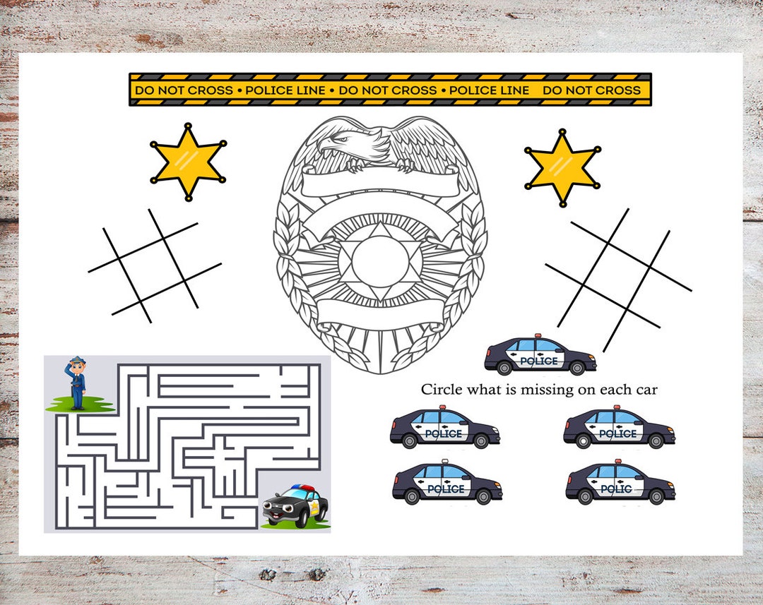 Police Activity Place Mat, Activity Sheet, Police Birthday, Boy ...