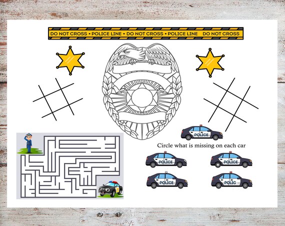 Police Activity Place Mat Activity Sheet Police Birthday - Etsy