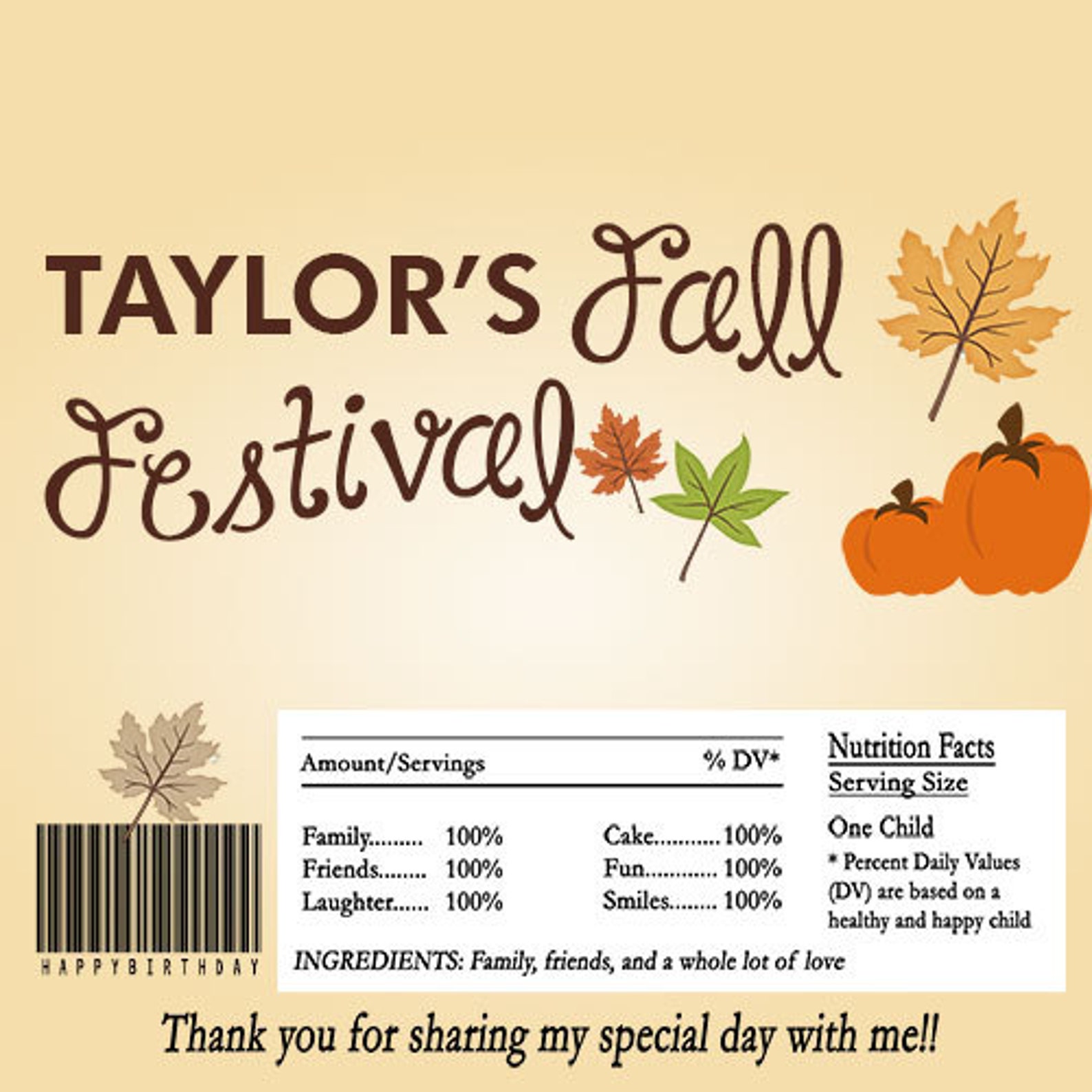 Editable Fall Leaves Pumpkins Candy Bar Party Favor Wrappers INSTANT ...