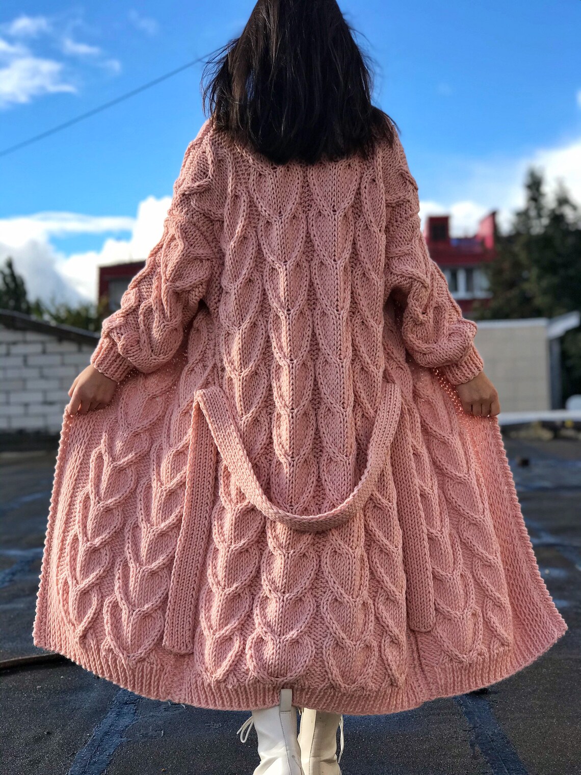 Long pink cardigan maxi chunky oversized long jacket for | Etsy