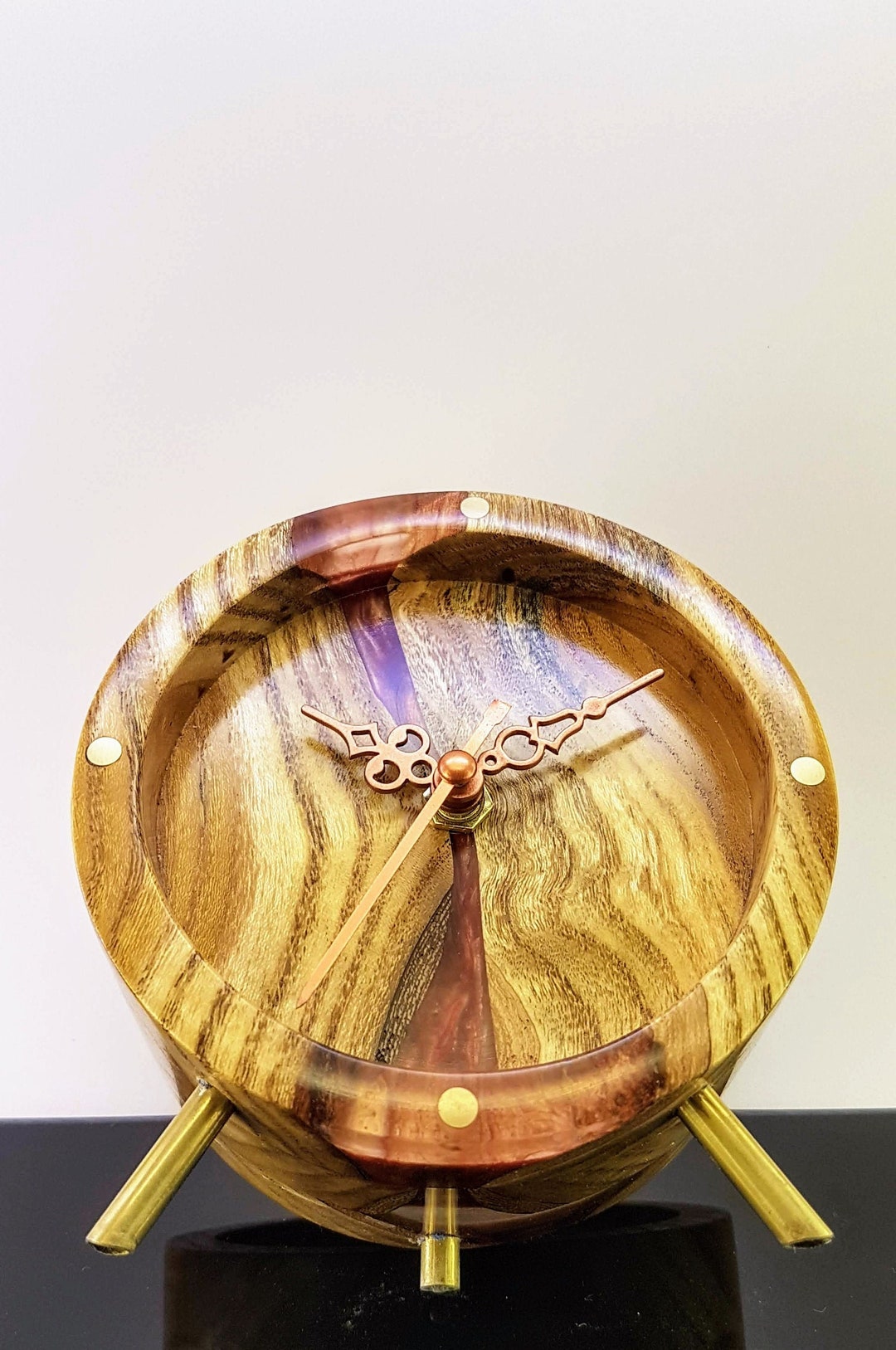 Exotic Wood Desk Clock: Epoxy Resin River, Brass Accents - Etsy