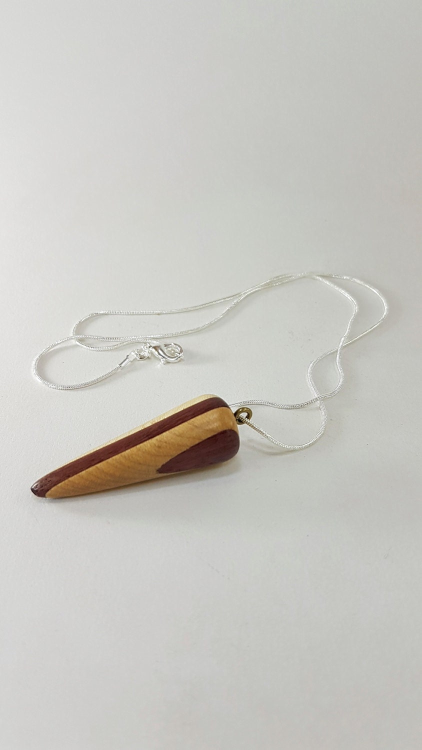 Wooden Necklace, Wood Pendant, Silver Necklace, Laminated Wood ...