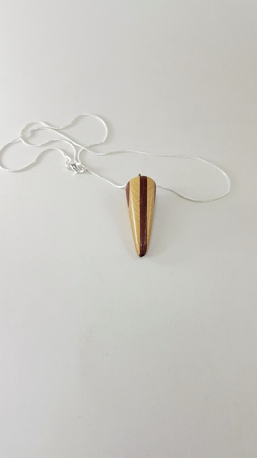 Wooden Necklace, Wood Pendant, Silver Necklace, Laminated Wood ...