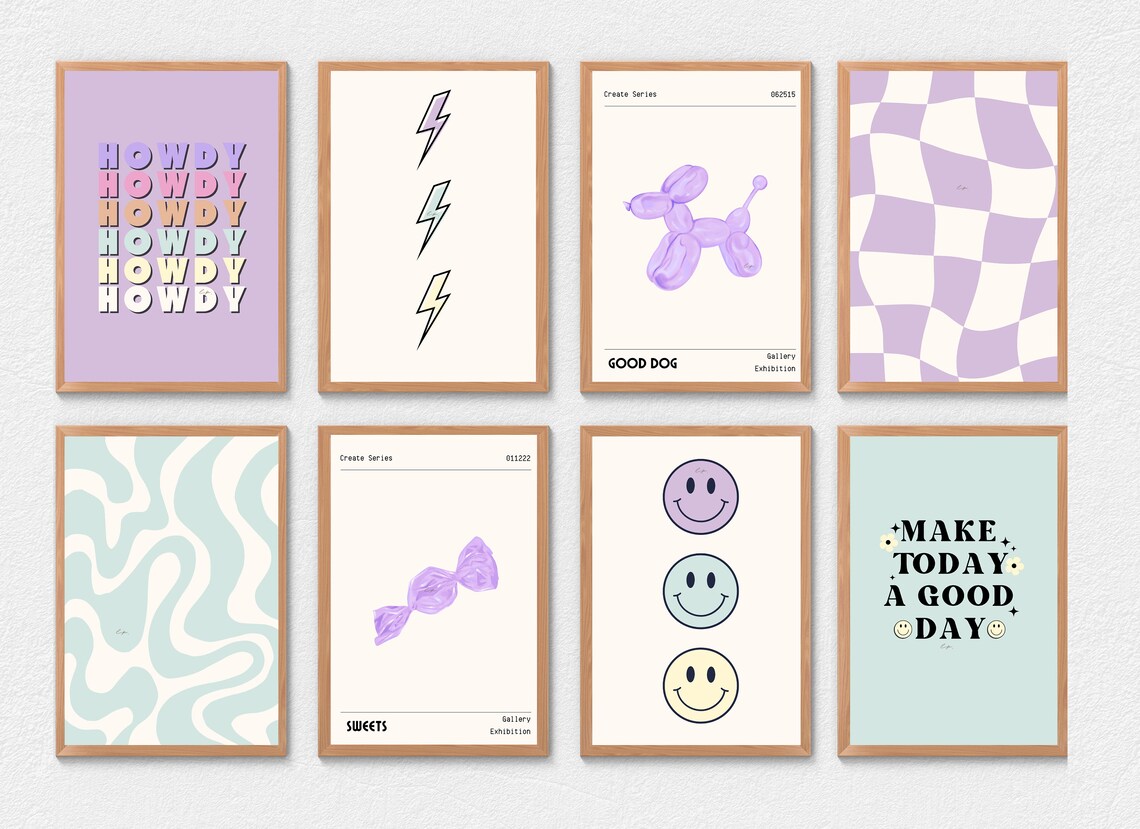 Trendy Girly Smiley Face Lightning Bolt Howdy Groovy Printable Art 8x10 ...