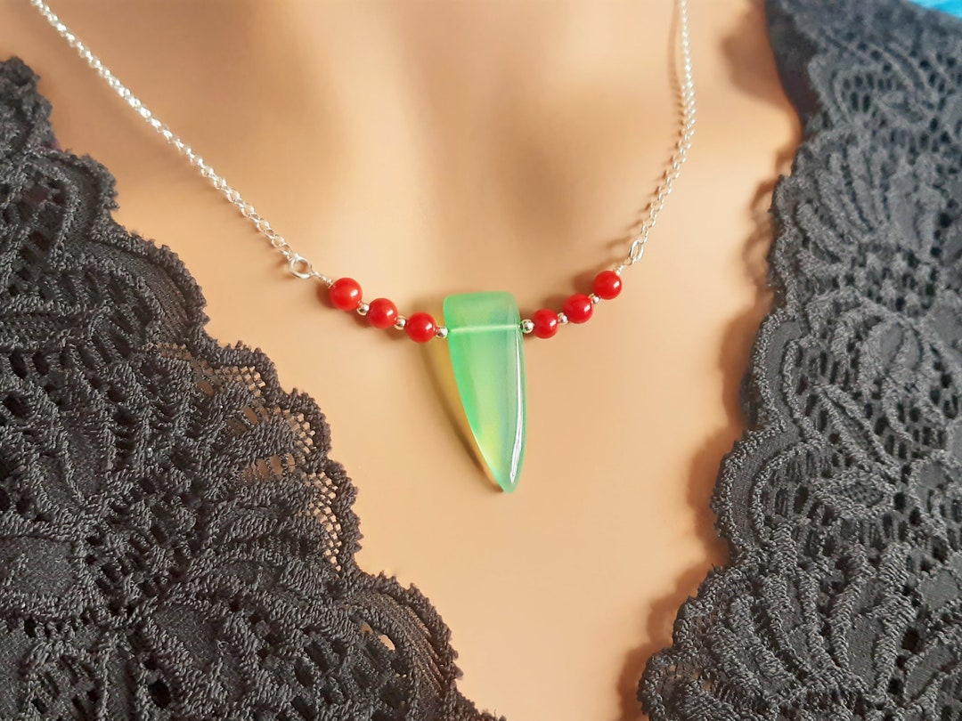 Chrysoprase and Red Coral Sterling Silver & Gemstone Statement Necklace ...