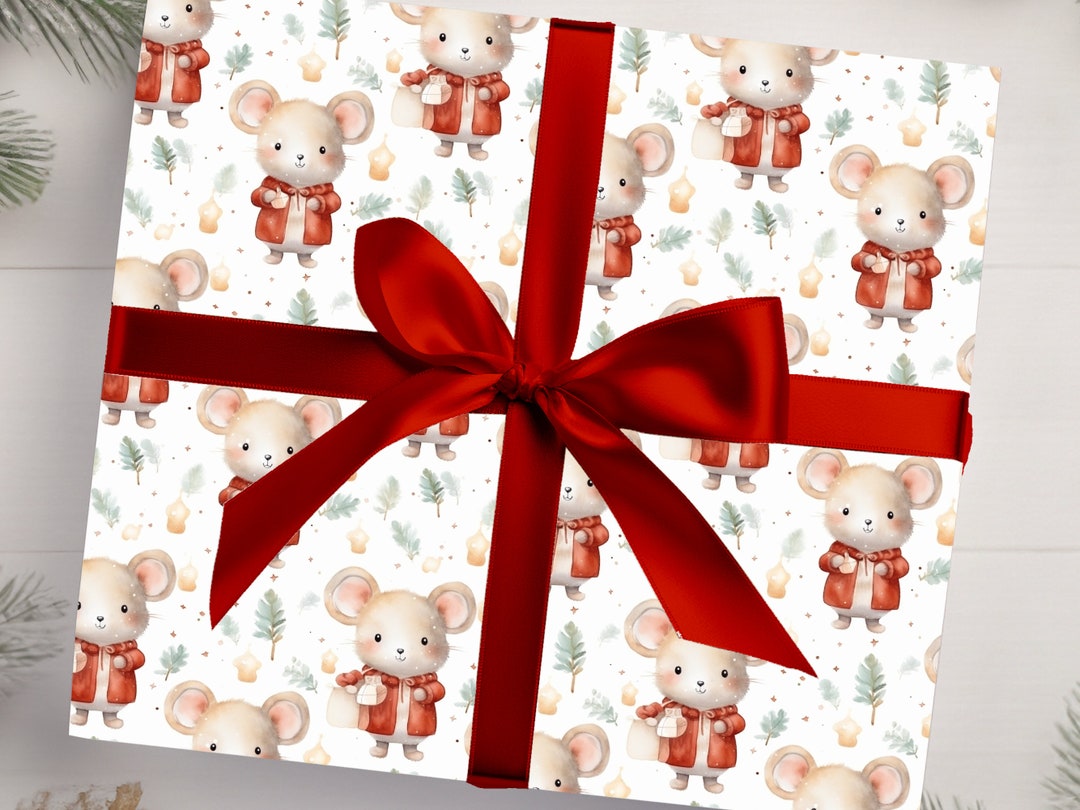 Christmas Mouse Wrapping Paper, Mouse Lover Gift Wrap, Cute Wrapping ...