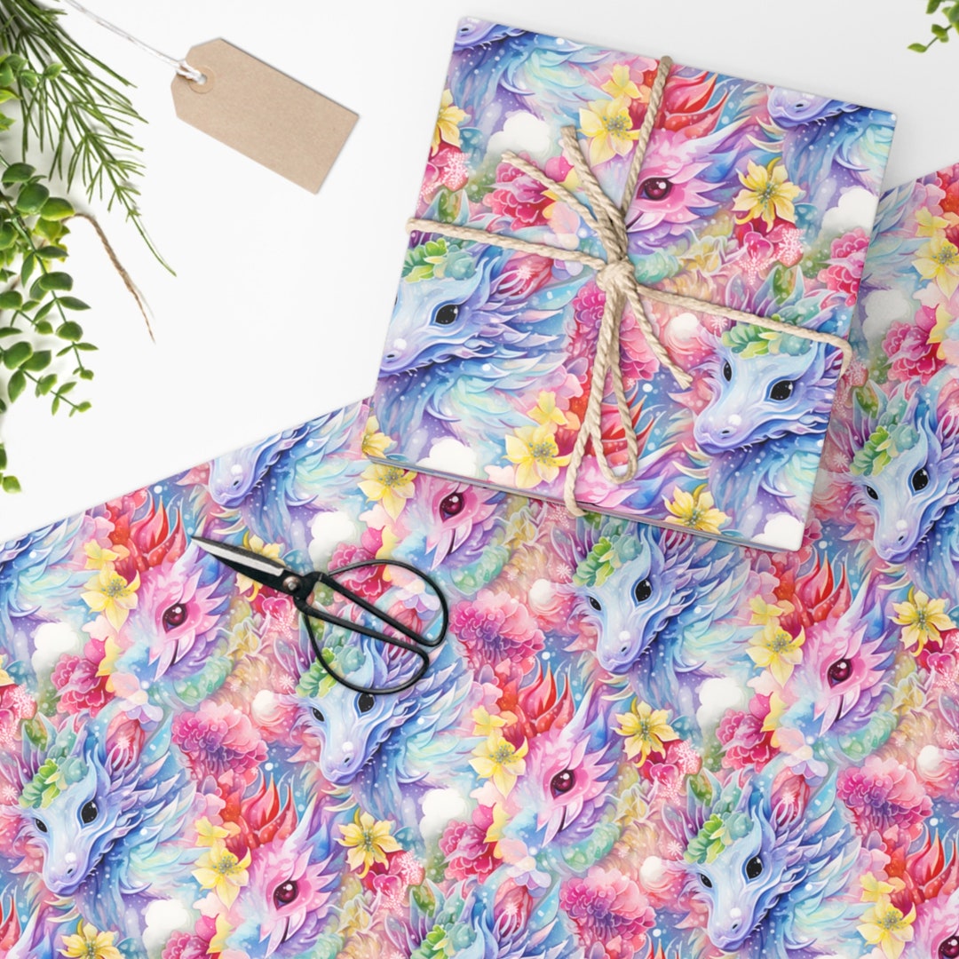 Pastel Rainbow Dragons Wrapping Paper Rolls, Fun Cute Fantasy Patterned ...