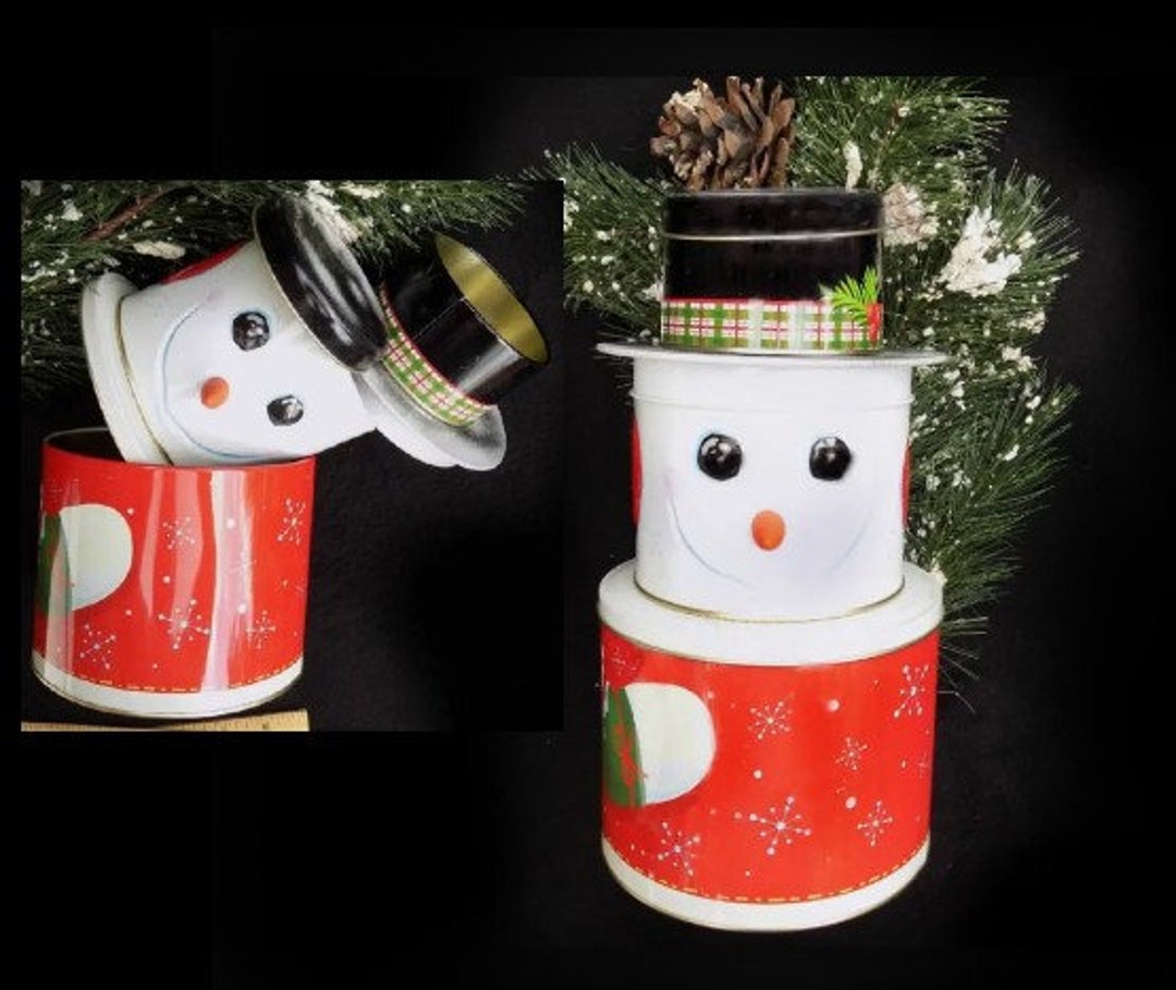 Christmas Storage Tin - Stacking Snowman - Snowman Storage - 3 Piece ...