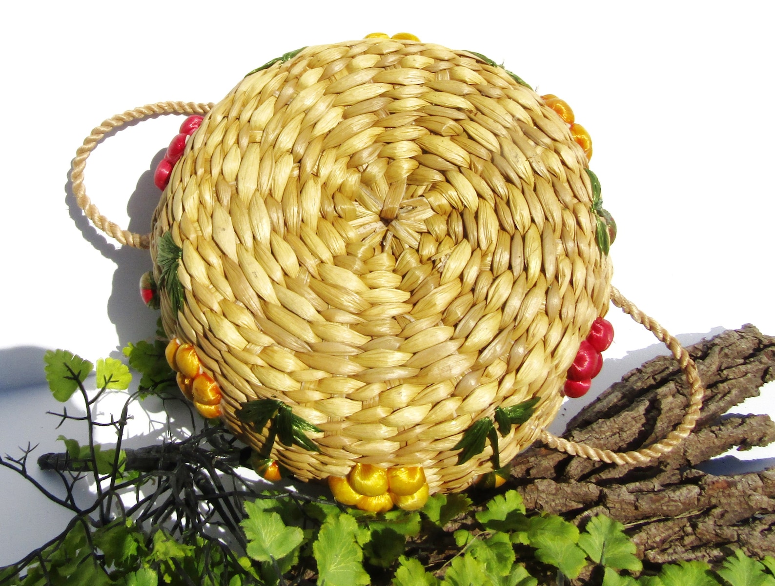 Raffia Woven Basket casserole Basket Kitchen Raffia Baskets, Vintage 70 ...