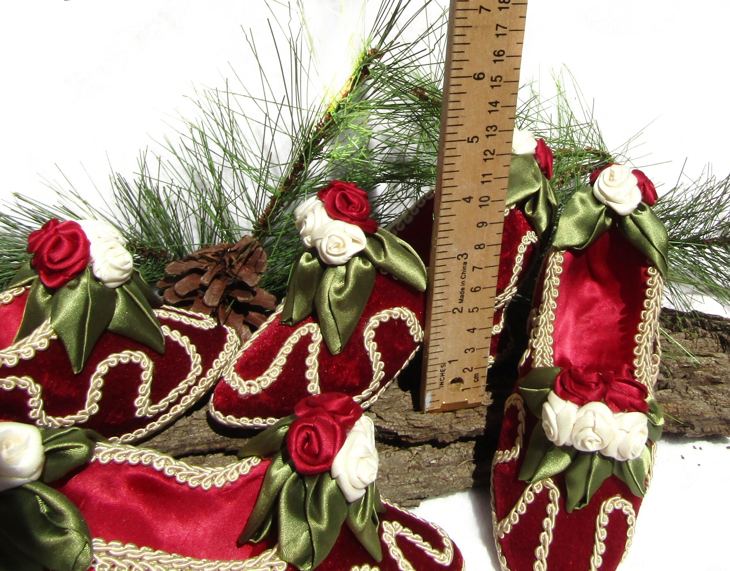 Vintage Shoe Décor red Elf Shoe vintage Red Shoe, Display Prop, Braid ...