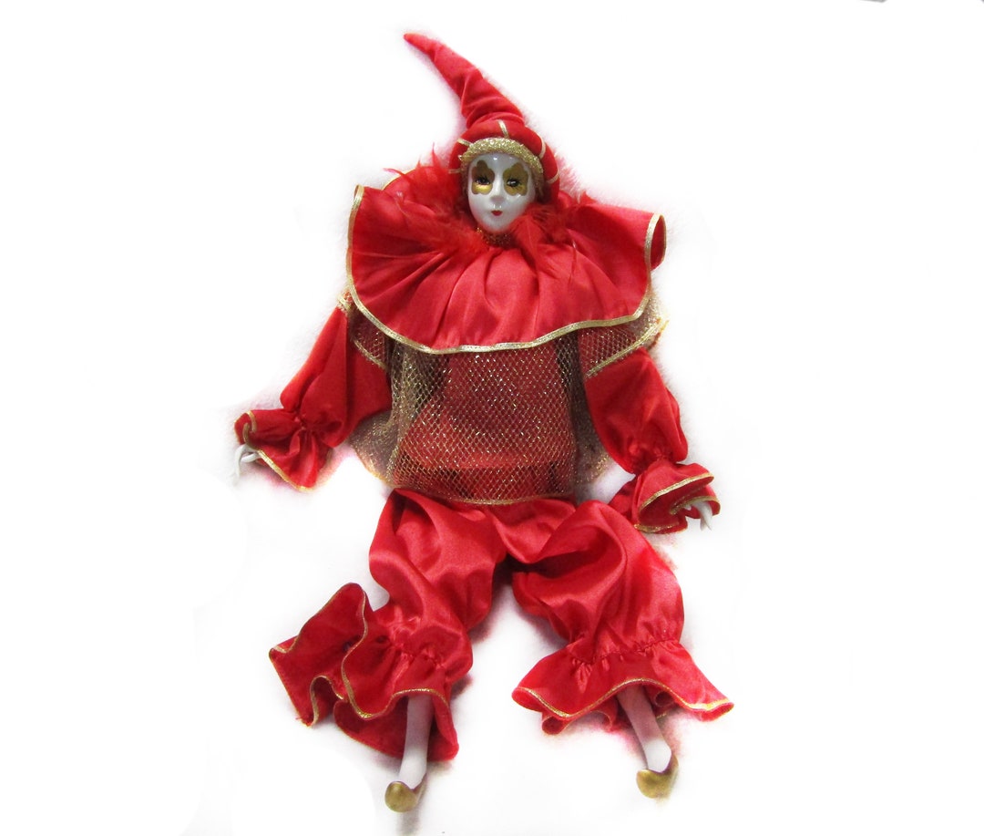 Vintage Mardi Gras Doll -porcelain Clown Jester Doll -red Mardi Gras ...