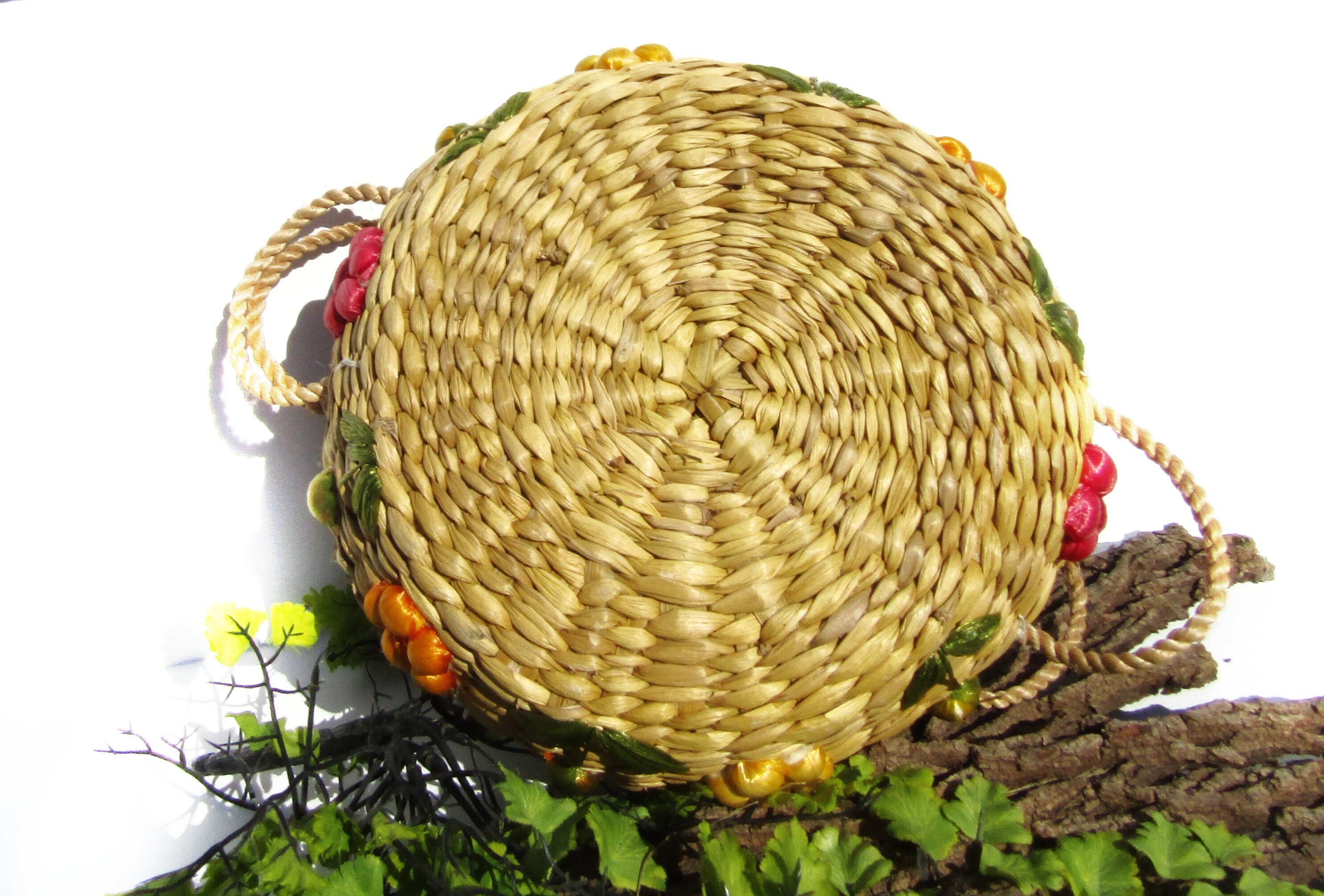 Raffia Woven Basket casserole Basket Kitchen Raffia Baskets, Vintage 70 ...