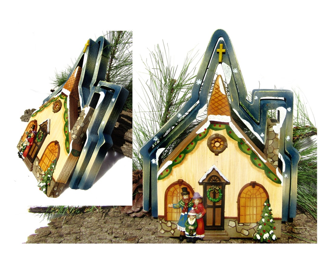 Vintage Wooden Nesting House 3 Piece Wooden Christmas Houses Wooden ...