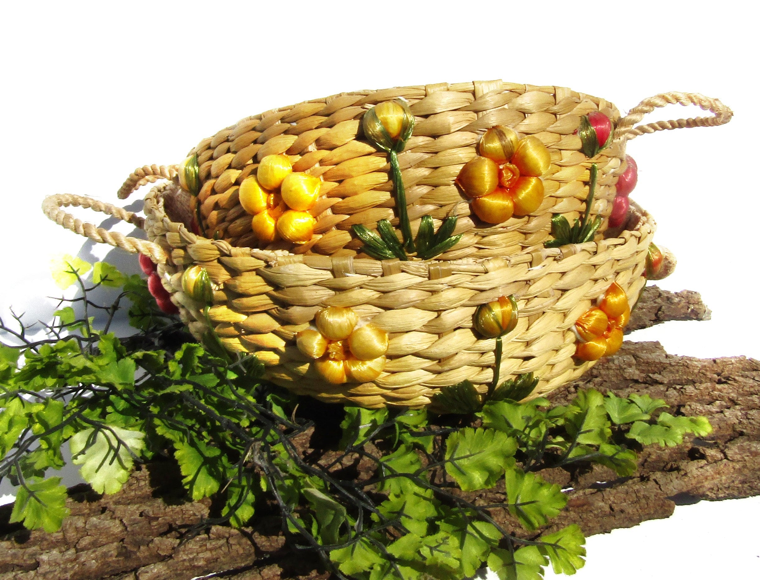 Raffia Woven Basket casserole Basket Kitchen Raffia Baskets, Vintage 70 ...