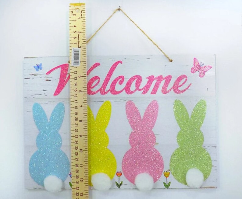 Bunny Welcome Sign bunny Door Sign upcycled Easter Bunny - Etsy