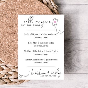 Minimalist Wedding Day Contact | Call Anyone but the Bride | Wedding ...
