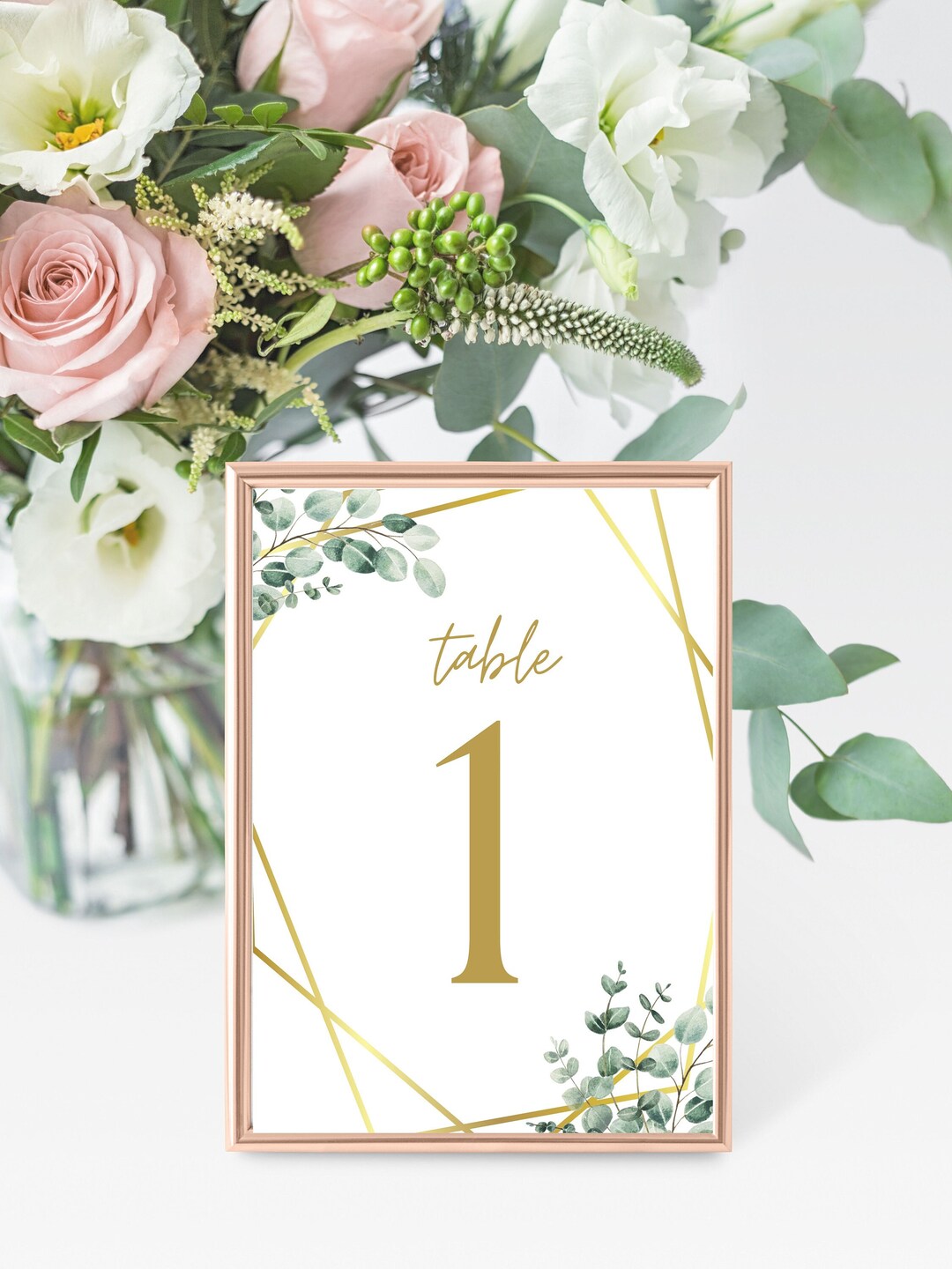Gold Greenery Table Numbers Template | Editable Table Numbers ...